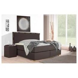 Boxspringbett Home Affaire "»Marlou«", grau (taupe), L:208cm, Struktur fein (100% Polyester), Komplettbetten, Boxspringbett, inkl. Topper, 3 Breiten, 3 Härtegrad-Ausführungen