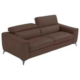 2,5-Sitzer Egoitaliano "Francine, Designsofa, Loungesofa" Sofas Gr. B/H/T: 213 cm x 100 cm x 106 cm, Leder BULL, braun (chocolate) Kopfteile manuell verstellbar, mit edlen Metallfüßen