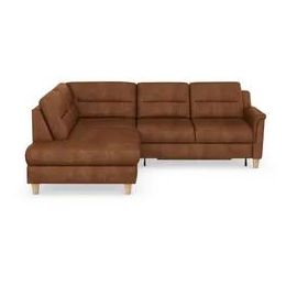 Sit & More Ecksofa SIT & MORE "Farö L-Form" Sofas Gr. B/H/T: 251cm x 90cm x 187cm, Microfaser, Ottomane links, mit Bettfunktion-mit Bettkasten, braun (cognac) inklusive Federkern, wahlweise mit Bettfunktion und Bettkasten