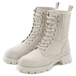 Stiefelette Lascana Gr. 39, beige Damen Schuhe zum Schnüren aus Leder, Ankle Boots