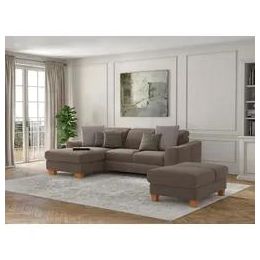 Sit & More Ecksofa SIT & MORE "Dundee L-Form" Sofas Gr. B/H/T: 264cm x 86cm x 175cm, Luxus-Microfaser Paris, Recamiere links, mit Kopfteilverstellung-ohne Bettfunktion-ohne Bettkasten, grau (taupe) mit Federkern und Massivholzfüßen, wahlweise Kopfteilverstellung