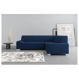 Ecksofa DOMO collection "Anzio L-Form" Sofas Gr. B/H/T: 259cm x 85cm x 191cm, Samtoptik, langer Schenkel links, Mit Bettfunktion-Mit Federkern, blau (marine) Wahlweise mit Bettfunktion und Federkern