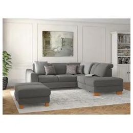 Sit & More Ecksofa SIT & MORE "Dundee L-Form" Sofas Gr. B/H/T: 263cm x 86cm x 219cm, Struktur weich, Ottomane rechts, ohne Kopfteilverstellung-ohne Bettfunktion-ohne Stauraum, grau mit Federkern und Massivholzfüßen, wahlweise Kopfteilverstellung