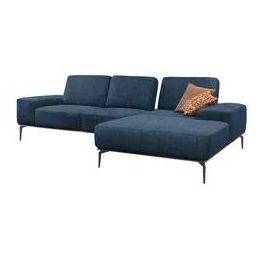 Ecksofa W.Schillig "run" Sofas Gr. B/H/T: 279cm x 88cm x 178cm, ROHLEDER Jacquard-Flachgewebe Q2 W60, Recamiere rechts, mit Sitztiefenverstellung, blau (jeans w60) mit Holzsockel, Füße in Schwarz pulverbeschichtet, Breite 279 cm