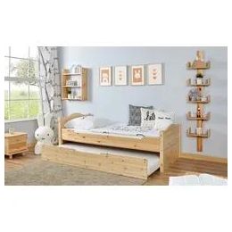 Jugendbett Ticaa "Leni", beige (natur), B:129cm H:78cm L:211cm, Betten, Kinder-Einzelbett Massivholzbett, Einzelbett mit Zusatzbett