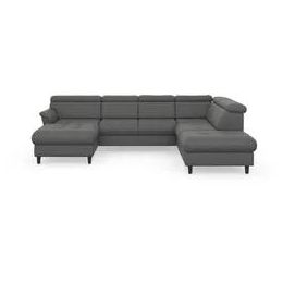 Sit & More Wohnlandschaft SIT & MORE "Marano U-Form", grau (steel), B:304cm T:216cm, 100% Polyester, Sofas, inklusive Kopfteilverstellung, wahlweise mit Bettfunktion, Bettkasten