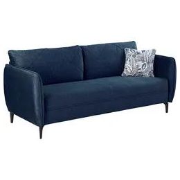 Jockenhöfer 3-Sitzer JOCKENHÖFER GRUPPE "Novara" Sofas Gr. B/T: 201cm x 85cm, Velours, blau mit attraktiver Steppung, Rauten-Biesennähte, frei im Raum stellbar