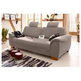 3,5-Sitzer Home Affaire "Husum" Sofas Gr. B/H/T: 225cm x 90cm x 106cm, Luxus-Microfaser TORO, grau (hellgrau) mit Sitztiefenverstellung, Kontrastnaht und Federkern