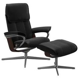 Relaxsessel stressless "Admiral" Sessel Gr. Leder BATICK, Cross Base Braun, Relaxfunktion-Drehfunktion-PlusTMSystem-Gleitsystem-BalanceAdaptTM, B/H/T: 93 cm x 103 cm x 79 cm, schwarz (black batick) mit Cross Base, Größe M & L, Holzakzent Braun