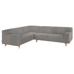 Ecksofa Tom Tailor HOME "NORDIC PURE" Sofas Gr. B/H/T: 269cm x 77cm x 226cm, Samtstoff STC, langer Schenkel rechts, grau (basalt stc 9) im Retrolook, Füße Buche natur