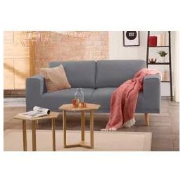 2-Sitzer Home Affaire "Lasse" Sofas Gr. B/H/T: 198cm x 84cm x 89cm, Luxus-Microfaser, grau im scandinavischem Stil mit Holzfüßen