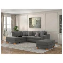 Sit & More Ecksofa SIT & MORE "Dundee L-Form" Sofas Gr. B/H/T: 263cm x 86cm x 219cm, Struktur weich, Ottomane links, ohne Kopfteilverstellung-ohne Bettfunktion-ohne Stauraum, grau mit Federkern und Massivholzfüßen, wahlweise Kopfteilverstellung