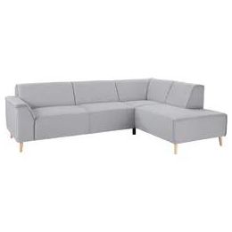 Ecksofa Andas "Janek L-Form" Sofas Gr. B/H/T: 263cm x 81cm x 191cm, Struktur weich, Ottomane rechts, ohne Funktion, grau (hellgrau) mit Federkern und Keder in scandinavischem Design