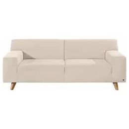 2-Sitzer Tom Tailor HOME "NORDIC PURE" Sofas Gr. B/H/T: 186cm x 77cm x 91cm, Samtstoff STC, beige (ivory stc 1) im Retrolook, Füße Buche natur