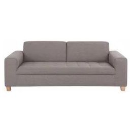 3-Sitzer Home Affaire "Corby", grau (hellgrau), B:218cm H:80cm T:90cm, NaturLEDER (echtes Rindsleder) auf Sitzfläche, Kunstleder im Korpus, Melrose (100% Polyester), Struktur fein (100% Polyester), Chenille (100% Polyester), Sofas, mit Steppung auf Sitzfläche