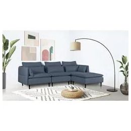 Ecksofa Andas "ALVIK L-Form" Sofas Gr. B/H/T: 262cm x 88cm x 172cm, Struktur weich, Recamiere rechts, Recamiere rechts, blau zusammengesetzt aus Modulen, erweiterbar mit Modulen der Serie