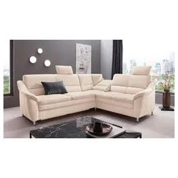 Ecksofa Places of Style "Cardoso L-Form", beige (creme), B:249cm H:90cm T:209cm, Luxus-Microfaser Lederoptik (100% Polyester), Luxus-Microfaser (100% Polyester), Luxus-Microfaser ALTARA NUBUCK (100% Polyester), Struktur (100% Polyester), Sofas, Federkern, wahlweise mit Bett, Schubkasten, teilweise Relaxfunktion