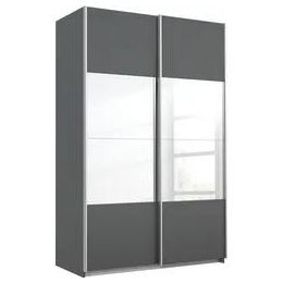 Schwebetürenschrank Rauch "Quadra" Schränke Gr. B/H/T: 136cm x 210cm x 62cm, 2 St., grau (grau metallic/spiegel) mit Spiegelelementen