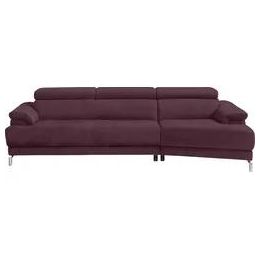 Ecksofa Egoitaliano "Soul, extravagantes Designsofa, Megasofa, super bequem, tolle Details" Sofas Gr. B/H/T: 246cm x 99cm x 140cm, Luxus-Microfaser BLUSH, Recamiere rechts, lila (plum) mit Trapez-Abschlußelement, inkl verstellbarer Kopfteile