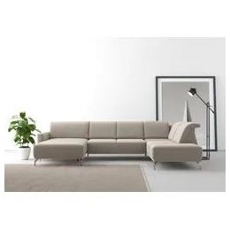 Sit & More Wohnlandschaft SIT & MORE "Bailando U-Form" Sofas Gr. B/H/T: 337cm x 84cm x 205cm, Chenille, Ottomane rechts, mit Kopfteilverstellung, braun (latte) wahlweise mit Kopfteilverstellung und Vorziehsitz, motorisch