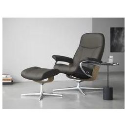 Relaxsessel stressless "Consul" Sessel Gr. Leder PALOMA, Cross Base Eiche, M, Relaxfunktion-Drehfunktion-PlusTMSystem-Gleitsystem-BalanceAdaptTM, B/H/T: 82cm x 102cm x 72cm, grau (metal grey paloma) mit Hocker, Cross Base, Größe S, M & L, Holzakzent Eiche