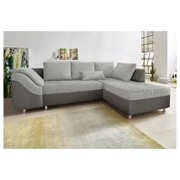 Ecksofa Collection AB "Sally L-Form" Sofas Gr. B/H/T: 256 cm x 87 cm x 165 cm, Kunstleder SOFTLUX-Struktur, Ottomane beidseitig montierbar, mit Bettfunktion-mit Bettkasten, grau (anthrazit, hellgrau) mit und ohne Bettfunktion, inklusive loser Rücken- Zierkissen