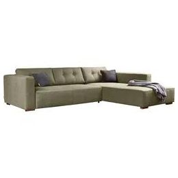 Ecksofa Tom Tailor HOME "HEAVEN CHIC M" Sofas Gr. B/H/T: 282cm x 85cm x 221cm, Struktur grob TCU, Recamiere rechts, ohne Bettfunktion-ohne Bettkasten, grün (light olive tcu 23) aus der COLORS COLLECTION, wahlweise mit Bettfunktion & Bettkasten