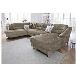 Sit & More Wohnlandschaft SIT & MORE "Salsa U-Form" Sofas Gr. B/H/T: 333cm x 86cm x 205cm, Microfaser, Recamiere rechts, mit Bettfunktion, grau (taupe) mit Federkern, wahlweise Bettfunktion