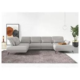 Wohnlandschaft Inosign "Coco U-Form" Sofas Gr. B/H/T: 382cm x 88cm x 242cm, Feincord, mega-Recamiere rechts, ohne Sitztiefenverstellung-ohne Armteilverstellung-ohne Kopfteilverstellung-ohne Federkern, silberfarben (silber) Sitztiefen-, Arm- und Kopfteilverstellung, Cord-Bezug, Fußhöhe 15 cm