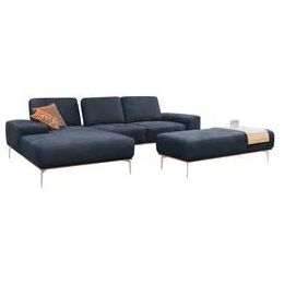 Ecksofa W.Schillig "run" Sofas Gr. B/H/T: 279cm x 88cm x 178cm, Stoff S37, Recamiere links, mit Sitztiefenverstellung, blau (dunkelblau s37) mit elegantem Holzsockel, Füße in Chrom glänzend, Breite 279 cm