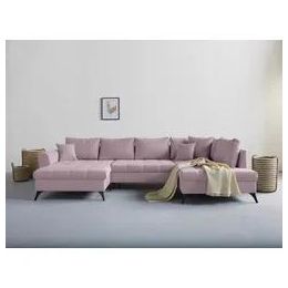 Wohnlandschaft Inosign "Lörby U-Form" Sofas Gr. B/H/T: 339 cm x 90 cm x 190 cm, Luxus-Microfaser weich, Ottomane rechts, Luxus Microfaser weich, rosa (flamingo) Belastbarkeit bis 140kg pro Sitzplatz, auch mit Aqua clean-Bezug