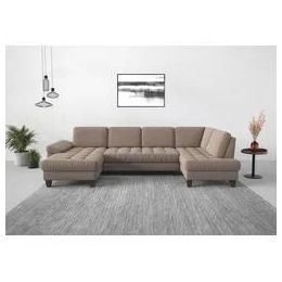 Sit & More Wohnlandschaft SIT & MORE "Westham U-Form", grau (taupe), B:338cm H:88cm T:172cm, 90% Polyester 10%Polyamid, Sofas, wahlweise mit Bettfunktion, Bettkasten, Sitztiefenverstellung