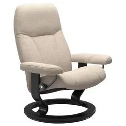 Relaxsessel stressless "Consul" Sessel Gr. ROHLEDER Stoff Q2 FARON, Classic Base Schwarz, PlusTMSystem-Gleitsystem-Relaxfunktion-Drehfunktion-Kopfstützenverstellung-Rückteilverstellung, B/H/T: 72cm x 94cm x 70cm, beige (light q2 faron) mit Classic Base, Größe S, Gestell Schwarz