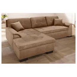 Ecksofa Home Affaire "Bergen" Sofas Gr. B/H/T: 267cm x 83cm x 178cm, Microfaser PRIMABELLE, Recamiere links, mit Bettfunktion, braun (café) wahlweise mit Bettfunktion L-Form