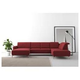 Sit & More Wohnlandschaft SIT & MORE "Bailando U-Form" Sofas Gr. B/H/T: 337cm x 84cm x 205cm, Luxus-Microfaser ALTARA NUBUCK, Ottomane rechts, mit Kopfteilverstellung, rot (bordeaux) wahlweise mit Kopfteilverstellung und Vorziehsitz, motorisch