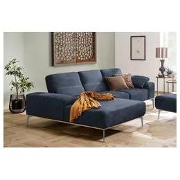 Ecksofa W.Schillig "run" Sofas Gr. B/H/T: 279cm x 88cm x 178cm, Stoff S37, Recamiere links, mit Sitztiefenverstellung, blau (dunkelblau s37) mit elegantem Holzsockel, Füße in Silber matt, Breite 279 cm