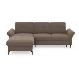 Ecksofa Places of Style "Calando L-Form" Sofas Gr. B/H/T: 258 cm x 91 cm x 165 cm, Struktur weich, mega-Recamiere links, mit Bettfunktion-mit Bettkasten-mit Armteilverstellung, grau (taupe) wahlweise mit Bettfunktion, Bettkasten und Armteilfunktion