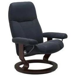 Relaxsessel stressless "Consul" Sessel Gr. Leder PALOMA, Classic Base Braun, PlusTMSystem-Gleitsystem-Relaxfunktion-Drehfunktion-Kopfstützenverstellung-Rückteilverstellung, B/H/T: 72cm x 94cm x 70cm, blau (shadow blue paloma) mit Classic Base, Größe S, Gestell Braun