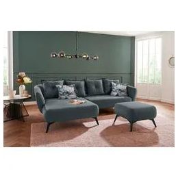 Ecksofa Inosign "Baggio L-Form" Sofas Gr. B/H/T: 277cm x 80cm x 162cm, Veloursstoff, Recamiere links, blau (ocean) Zierkissen inklusive