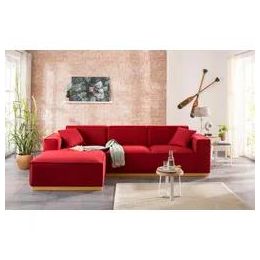 Ecksofa Home Affaire "Terry L-Form" Sofas Gr. B/H/T: 274cm x 75cm x 165cm, Struktur fein, Recamiere links, Ecksofa frei im Raum stellbar, rot Ecksofa Möbel Polstermöbel Sofas mit offener Kedernaht und Holzuntergestell