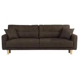 3-Sitzer Home Affaire "Triplo wahlweise mit Bettfunktion und Bettkasten" Sofas Gr. B/H/T: 215 cm x 89 cm x 100 cm, Luxus-Microfaser Vintageoptik, ohne Bettfunktion-ohne Bettkasten, braun incl. Zierkissen, BTH: 21510089 cm Liegefläche 191 x 145