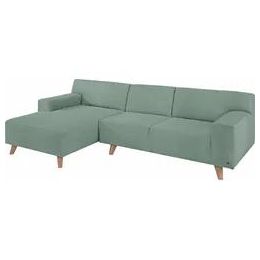 Ecksofa Tom Tailor HOME "NORDIC PURE" Sofas Gr. B/H/T: 266cm x 77cm x 151cm, Samtstoff STC, Recamiere links, grün (celadon stc 3) mit Recamiere, im Retrolook, Füße Buche natur