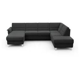 Sit & More Wohnlandschaft SIT & MORE "Palmera U-Form" Sofas Gr. B/H/T: 312 cm x 89 cm x 212 cm, Flachgewebe, Ottomane rechts, ohne Bettfunktion, schwarz wahlweise mit Bettfunktion und Stauraum