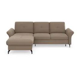 Ecksofa Places of Style "Calando L-Form" Sofas Gr. B/H/T: 258 cm x 91 cm x 165 cm, Soft clean, mega-Recamiere links, mit Bettfunktion-mit Bettkasten-mit Armteilverstellung, grau (taupe) wahlweise mit Bettfunktion, Bettkasten und Armteilfunktion