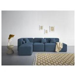 Ecksofa Andas "Sundstrup L-Form" Sofas Gr. B/H/T: 303 cm x 76,5 cm x 93 cm, Struktur weich, Recamiere rechts, blau Modulserie, individuelle Zusammenstellung