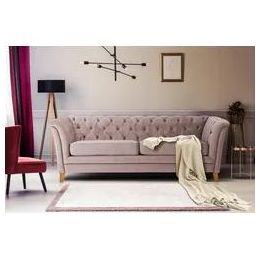 3-Sitzer Home Affaire "Newport", beige (puder), B:210cm H:76cm T:81cm, Samtoptik (100% Polyester), Struktur fein (100% Polyester), Luxus-Microfaser Vintageoptik (100% Polyester), Sofas, mit Knopfheftung im Rücken, Keder und feinen Armlehnen