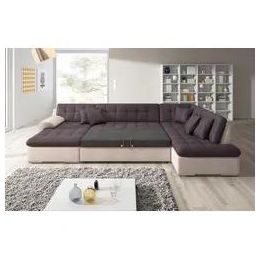 Wohnlandschaft Trendmanufaktur "Rave II, toller Sitzkomfort, auswendige Detailverarbeitung" Sofas Gr. B/H/T: 323cm x 77cm x 202cm, Struktur fein, Recamiere links, mit Bettfunktion, beige (creme, rosybraun) wahlweise mit Bettfunktion, U-Form