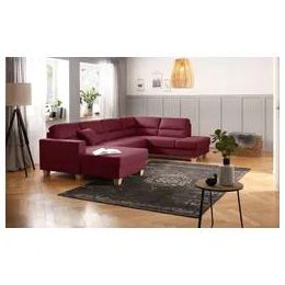 Wohnlandschaft Home Affaire "Navan, U-Form" Sofas Gr. B/H: 313cm x 85cm, Struktur, Recamiere links, mit Bettfunktion-ohne Kopfstützen, rot Wohnlandschaft Sofas wahlweise mit Bettfunktion und Kopfstütze