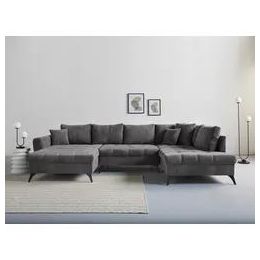 Wohnlandschaft Inosign "Lörby U-Form" Sofas Gr. B/H/T: 339 cm x 90 cm x 190 cm, Struktur weich, Ottomane rechts, Struktur weich, grau (rock) Belastbarkeit bis 140kg pro Sitzplatz, auch mit Aqua clean-Bezug