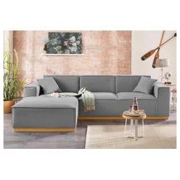 Ecksofa Home Affaire "Terry L-Form" Sofas Gr. B/H/T: 274 cm x 75 cm x 165 cm, Struktur fein, Recamiere links, Ecksofa frei im Raum stellbar, grau (hellgrau) Ecksofa Möbel Polstermöbel Sofas mit offener Kedernaht und Holzuntergestell